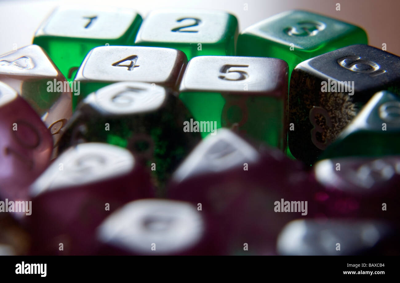 Variety of dice for hobby type games Stock Photo - Alamy