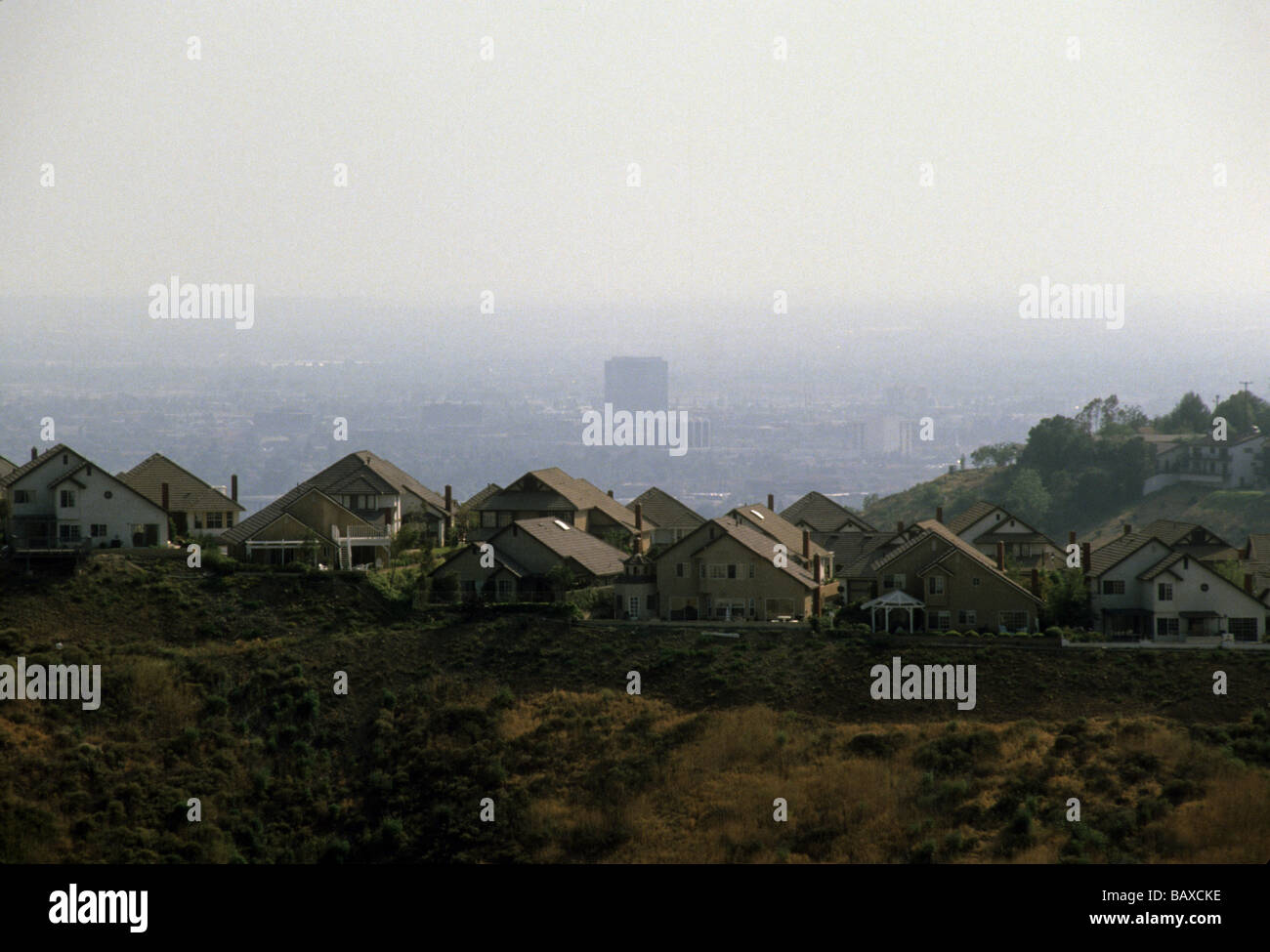 Smog Orange County California Usa Aerial View City Skyline Street Road