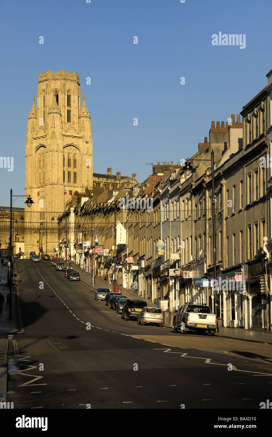A view up Park street in the city of Bristol with the tower of Bristol ...