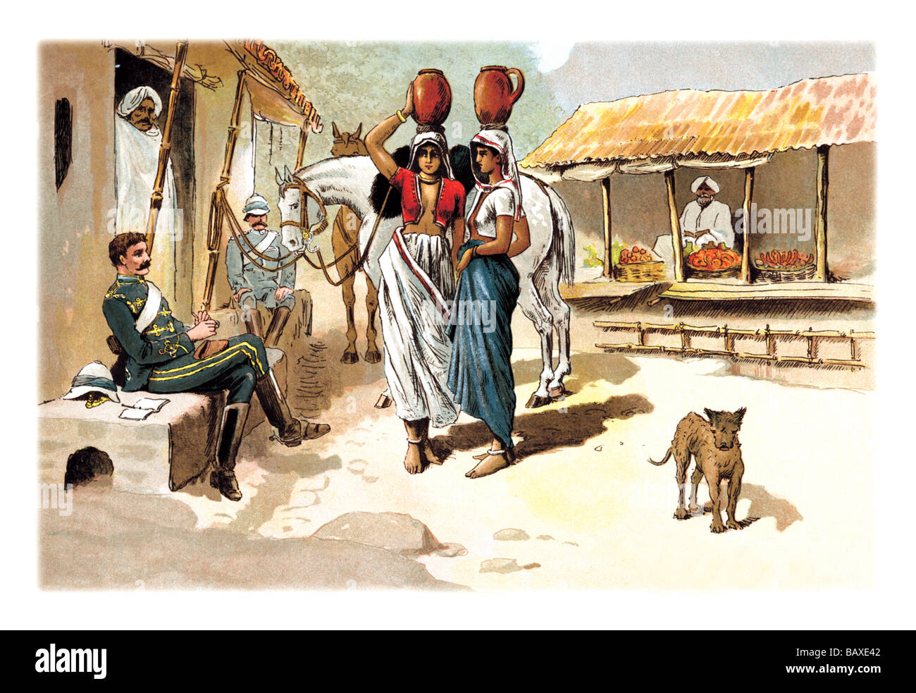 A Soldier and Villagers Stock Photo - Alamy