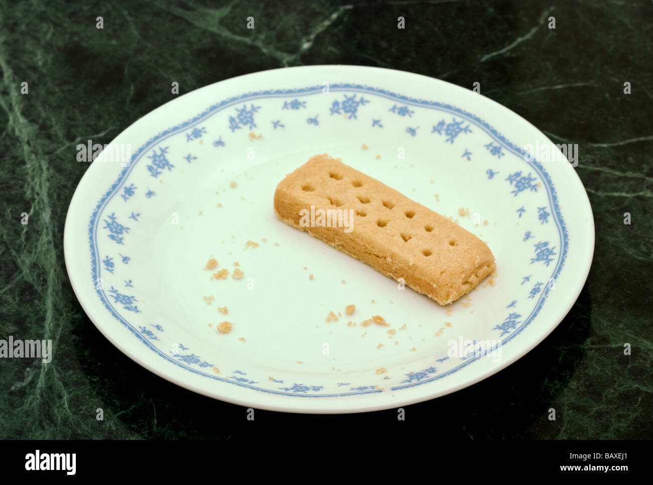 One shortbread cookie finger on a white decorated plate Stock Photo - Alamy