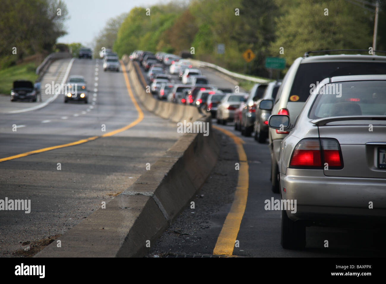 Road and traffic conditions as viewed from drivers perspective Stock ...
