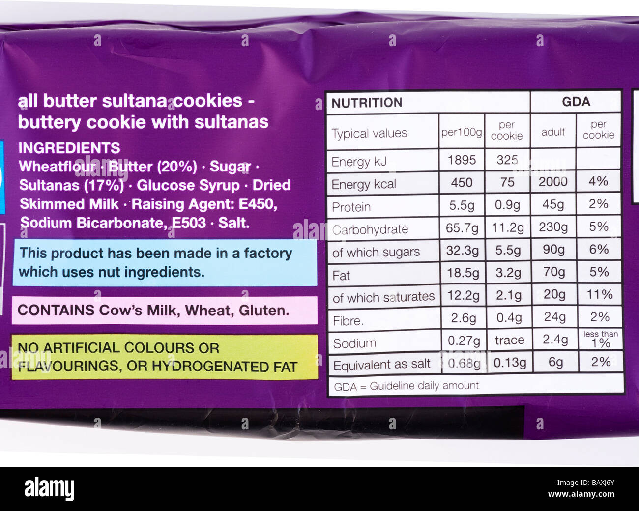 nutritional content of cookie biscuits Stock Photo - Alamy