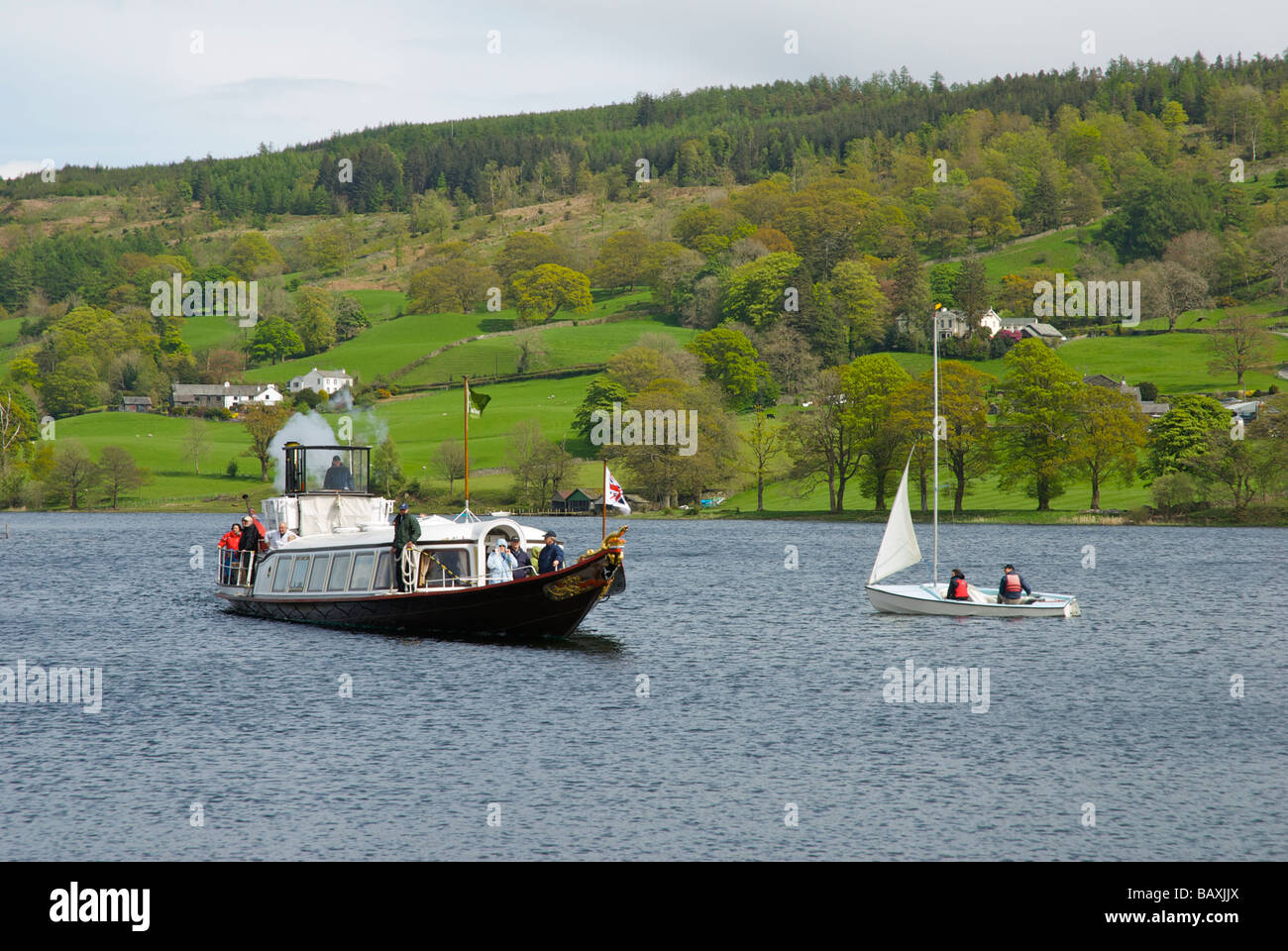 Steam launch Gondola, Coniston lake, Lake District National Park ...