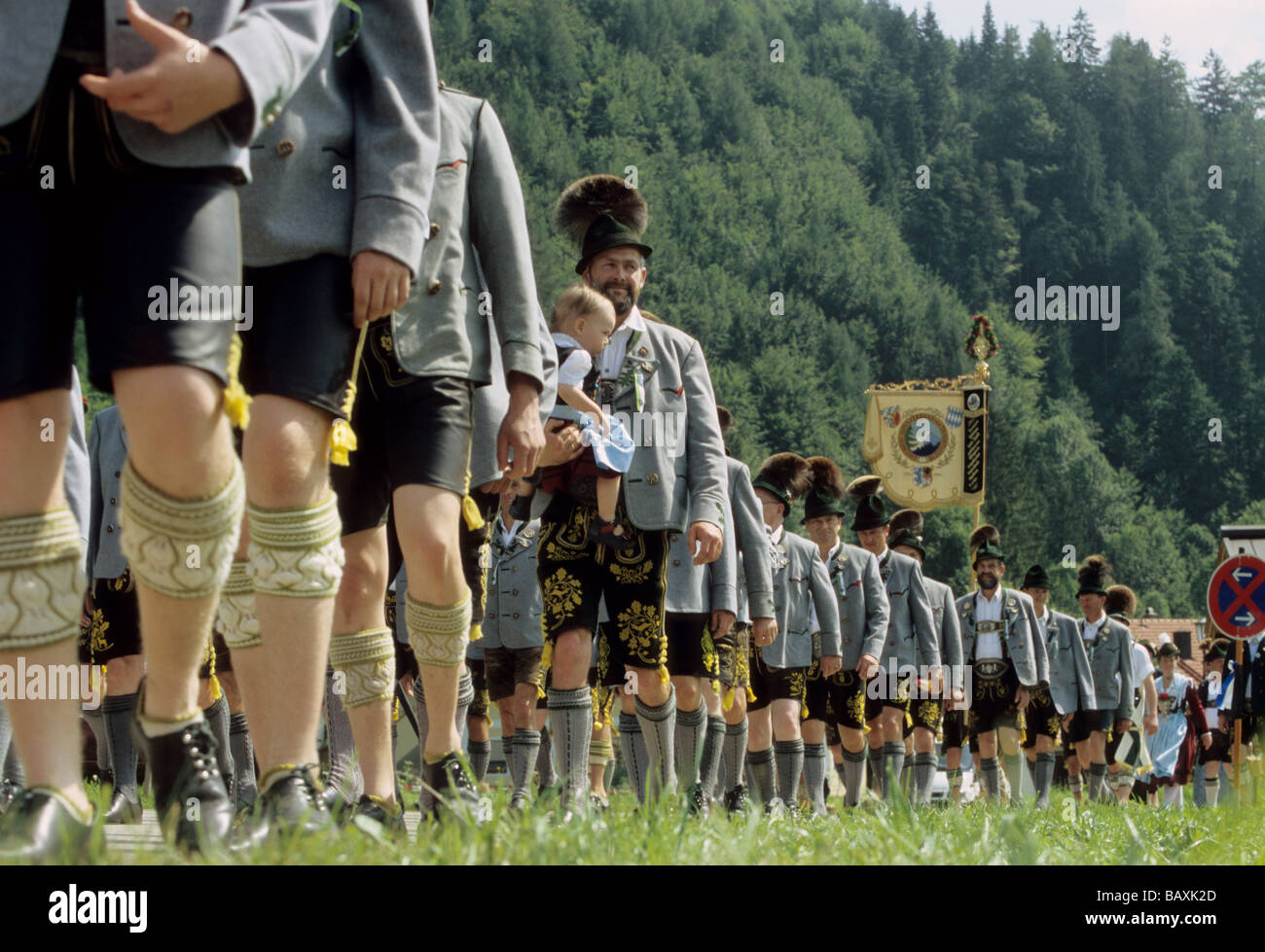 Procession of men in traditional costume, Bavaria, Germany Stock Photo ...