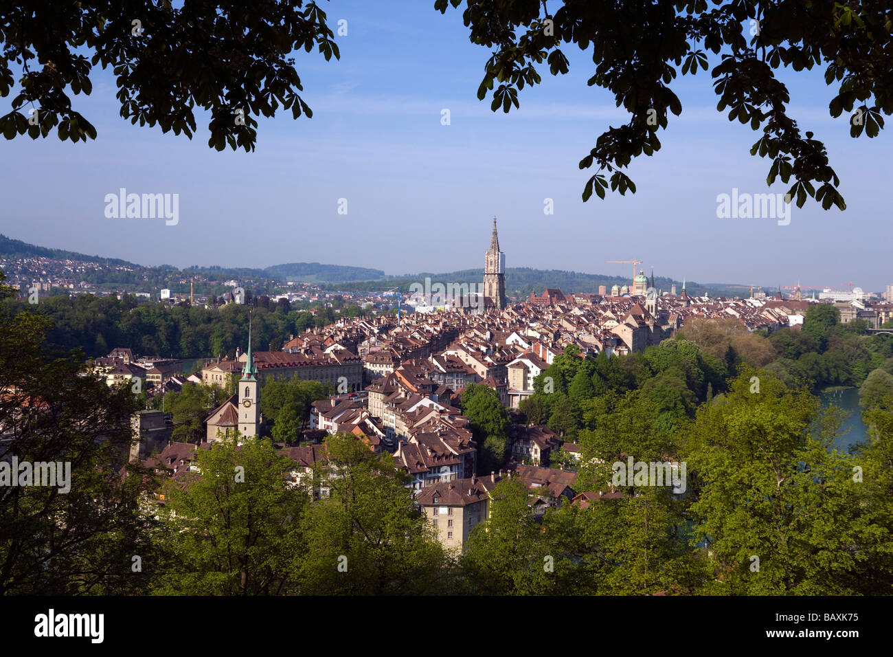 View of the Old City of Berne with Nydegg Church and Cathedral, Berner ...
