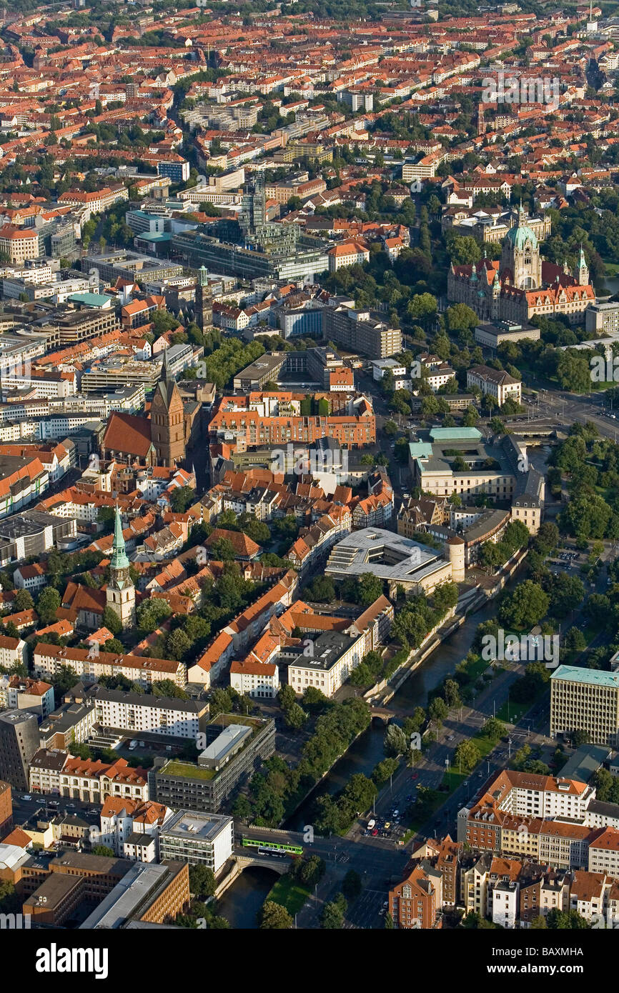 aerial view of Hanover, inner city, New Town Hall, Nord LB, Marktkirche ...