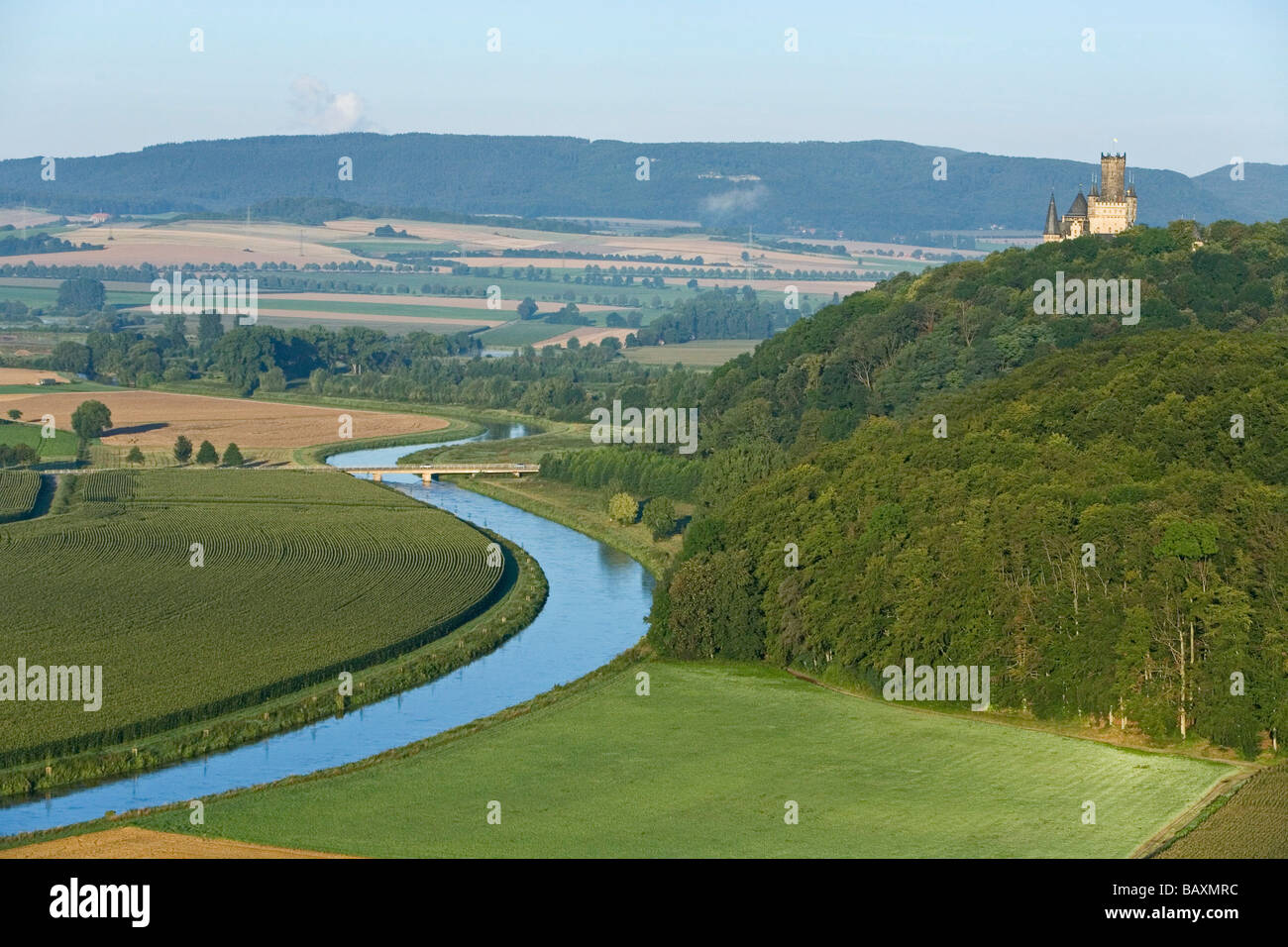 aerial view, Marienburg Castle, above the Leine River, region of ...