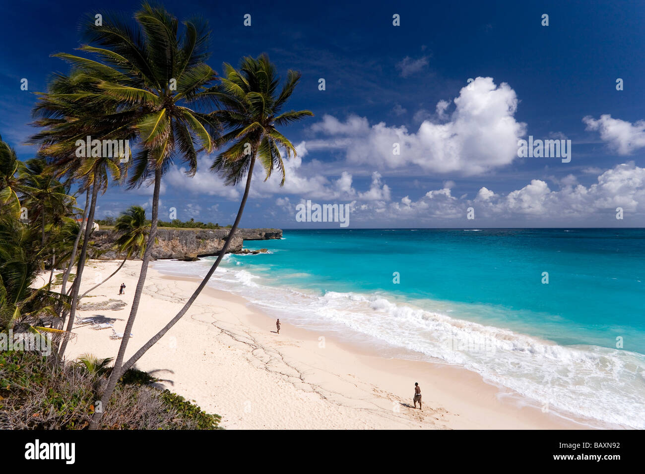 View over sandy beach of Bottom Bay, St. Philip, Barbados, Caribbean ...
