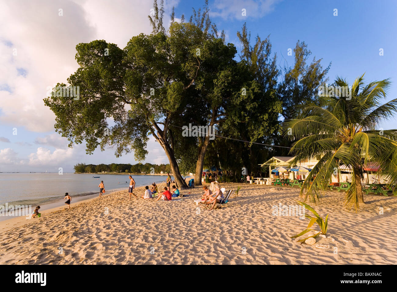 People relaxing at beach, Speightstown, Barbados, Caribbean Stock Photo ...