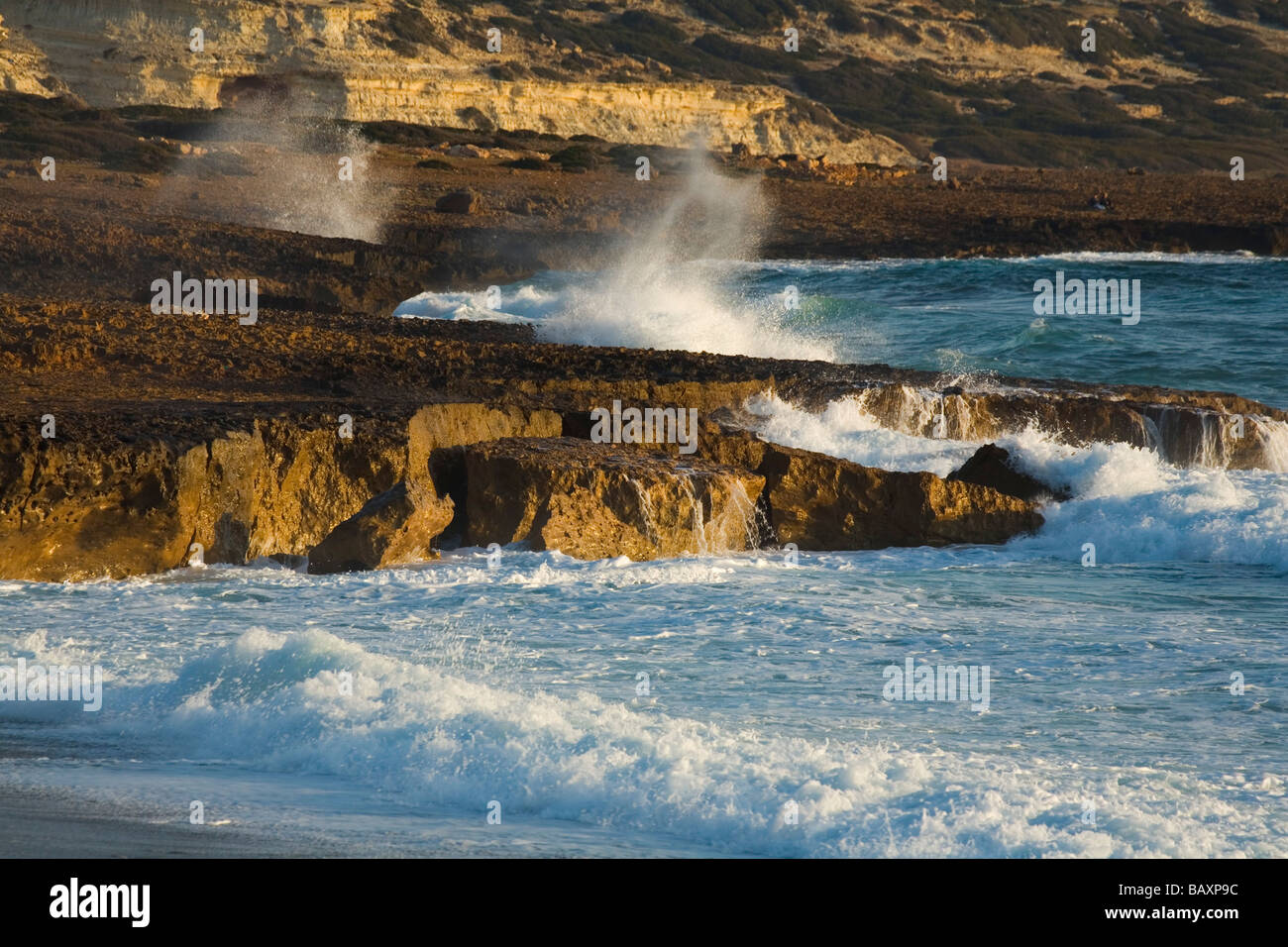 Surf on the beach, Coastal landscape, Akamas Nature Reserve Park, South ...