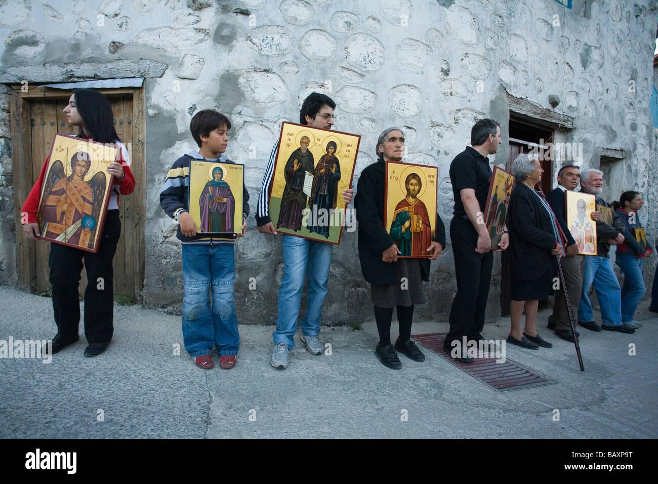 People holding icons at a procession, Orthodox icon procession, Agros ...