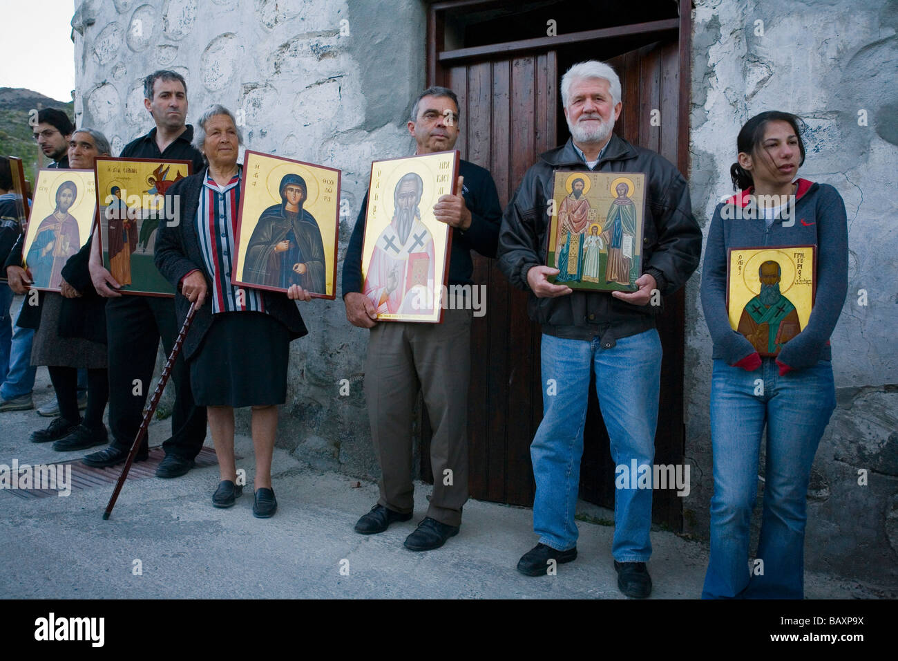 People holding icons at a procession, Orthodox icon procession, Agros ...