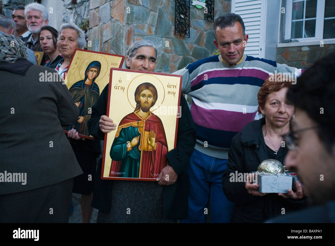 People holding icons at a procession, Orthodox icon procession, Agros ...