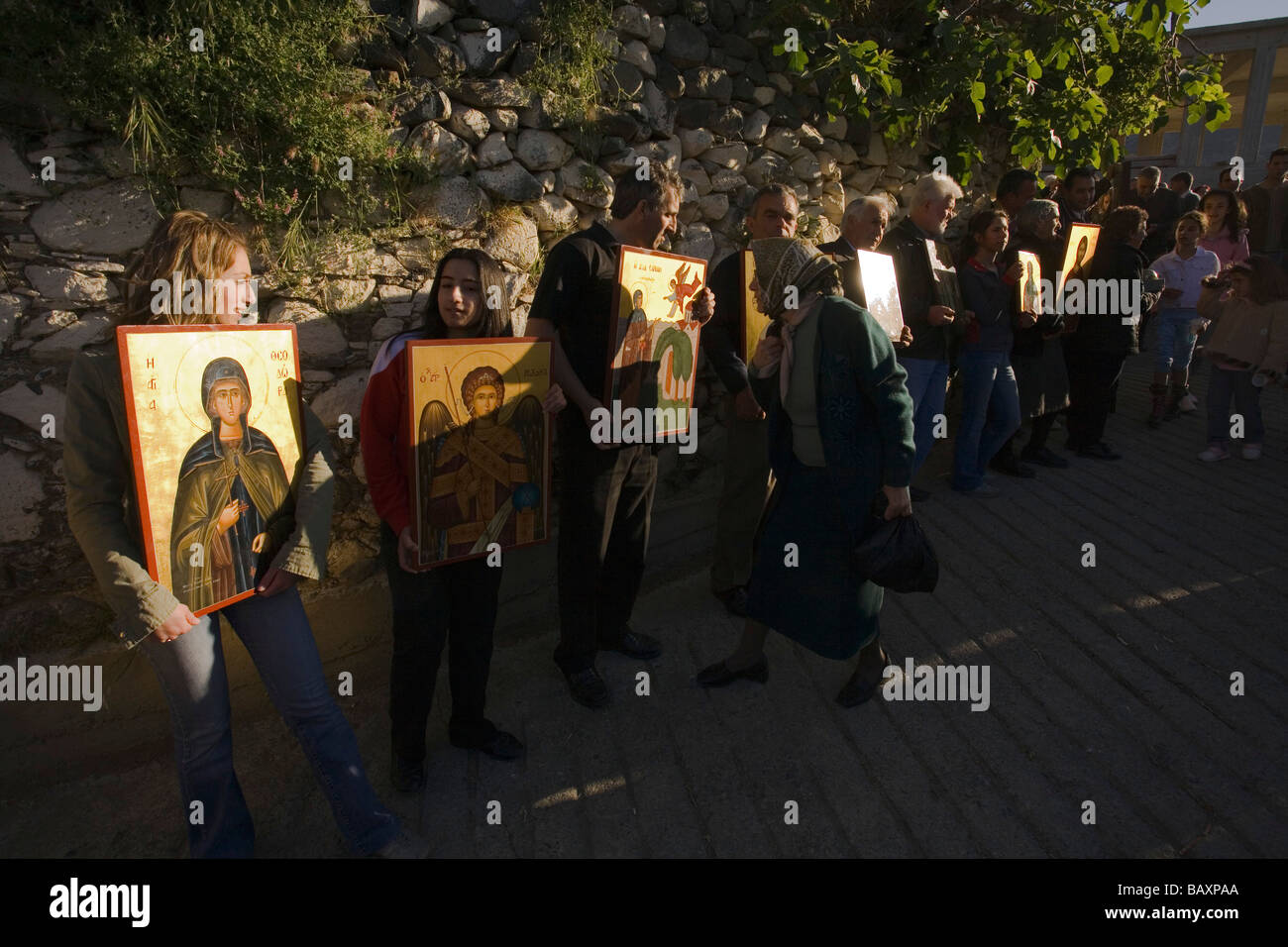 People holding icons at a procession, Orthodox icon procession, Agros ...