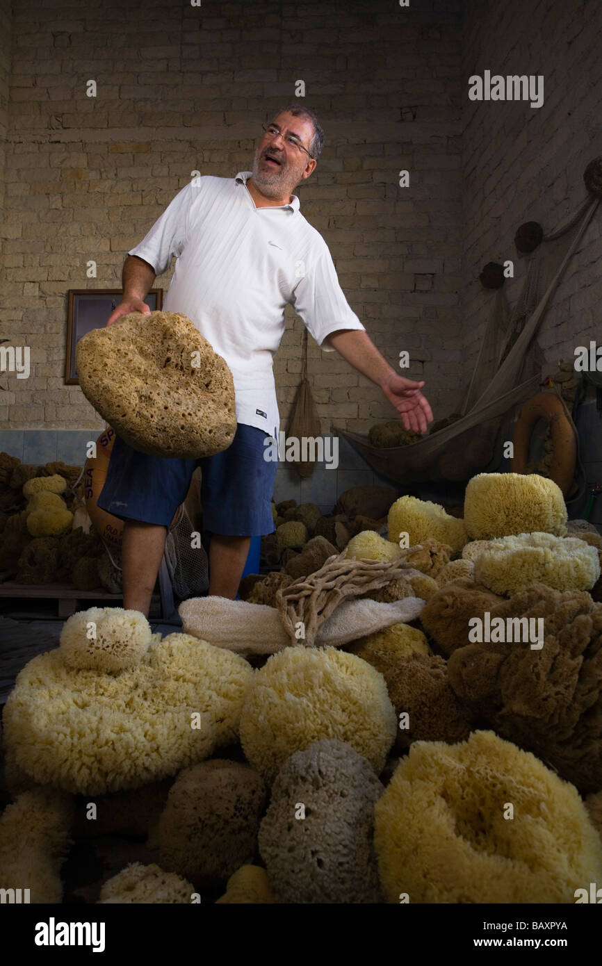 Souvenir shop, man holding sponge, Old Port Sea Sponges Exhibition ...