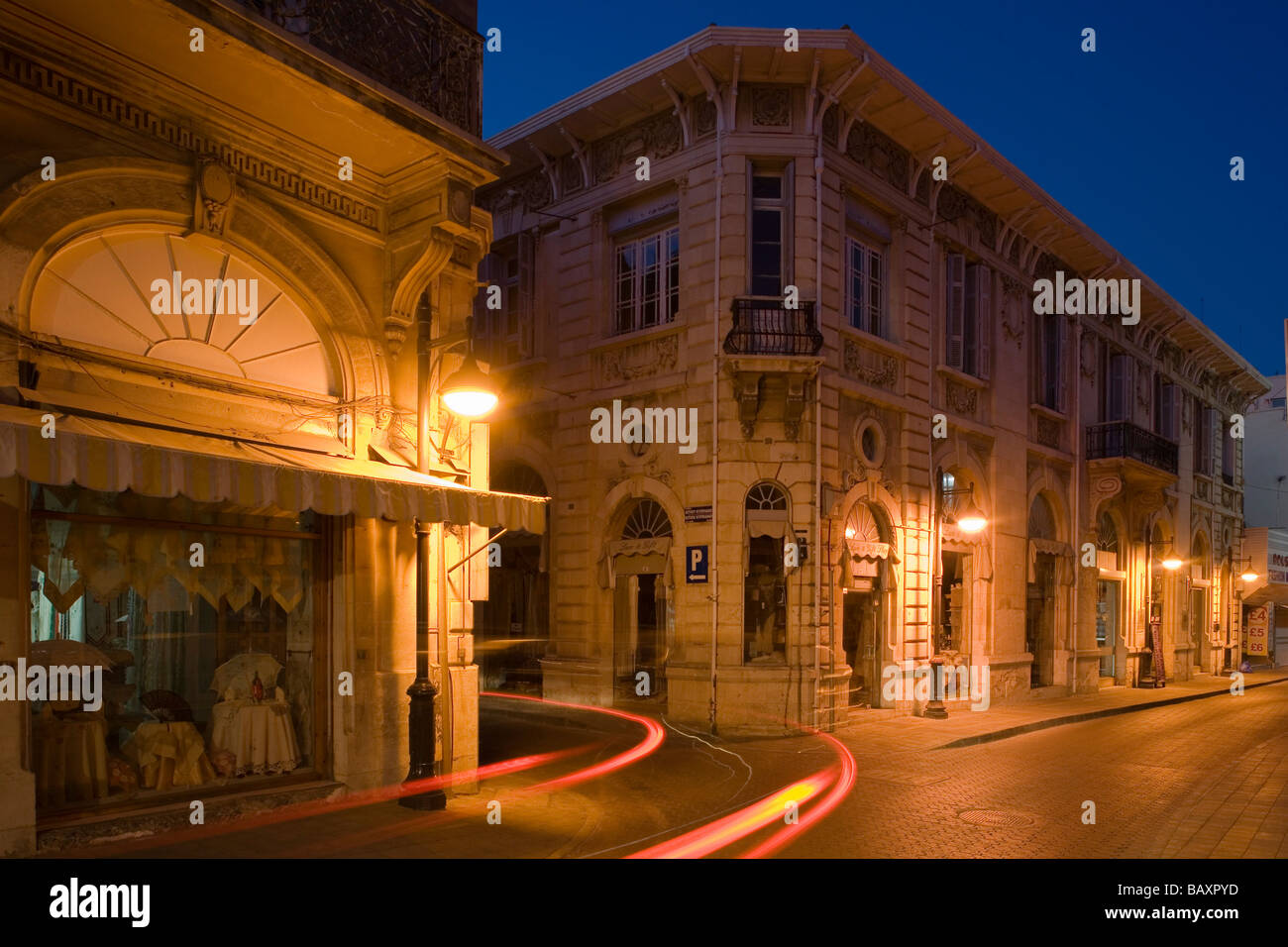 Shops in the Old Town at night, Agkyras Street, Lemesos, Limassol ...