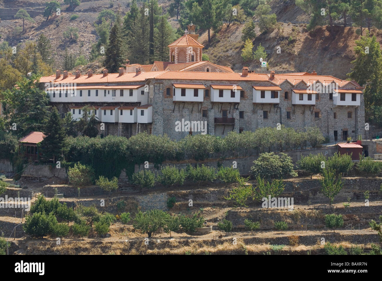 Monastery in the Troodos mountains, Moni Panagia Machaira, Cyprus Stock ...