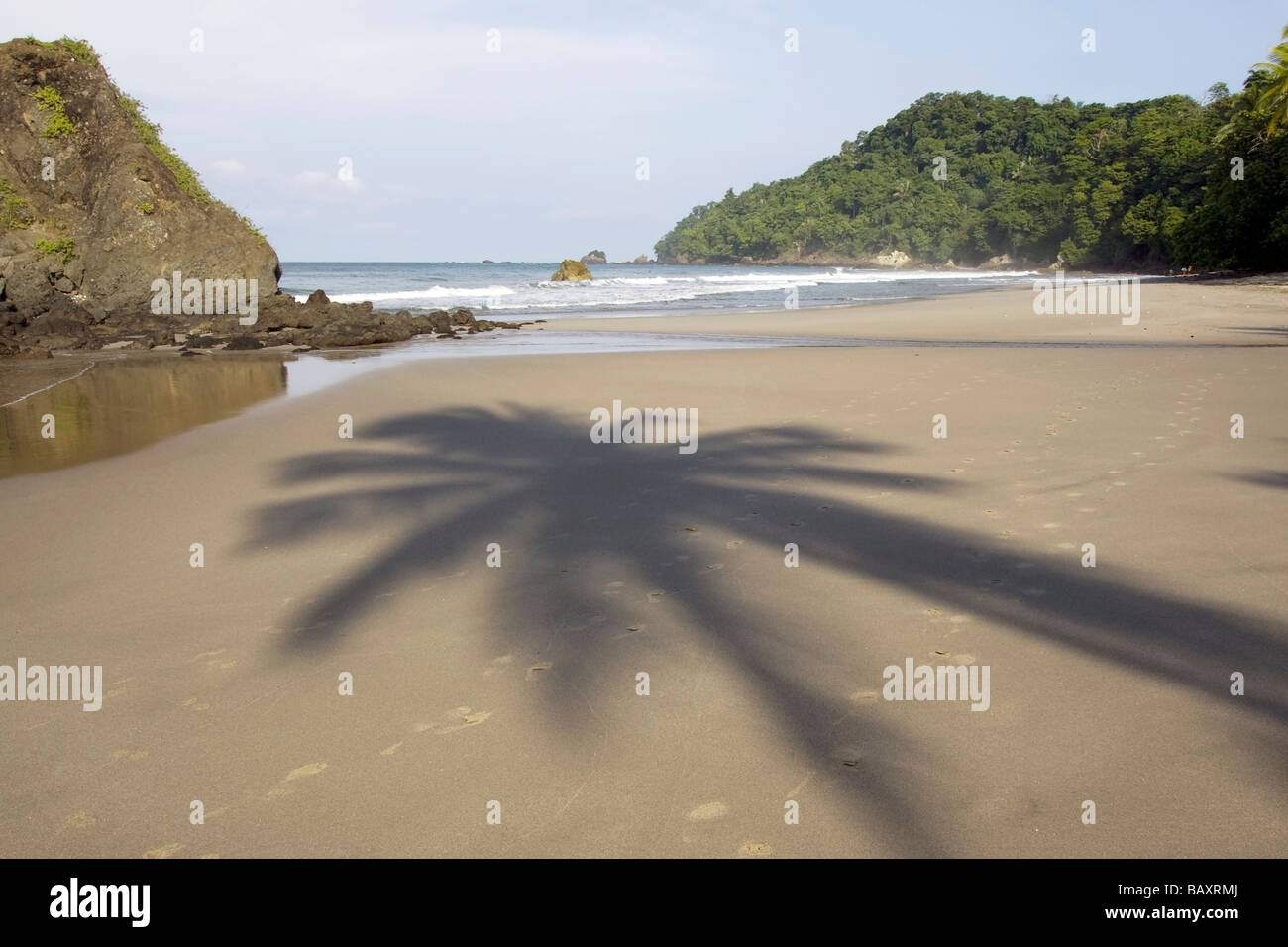 Shadow of palm tree in sand on Quepos Beach - Quepos, Costa Rica Stock ...