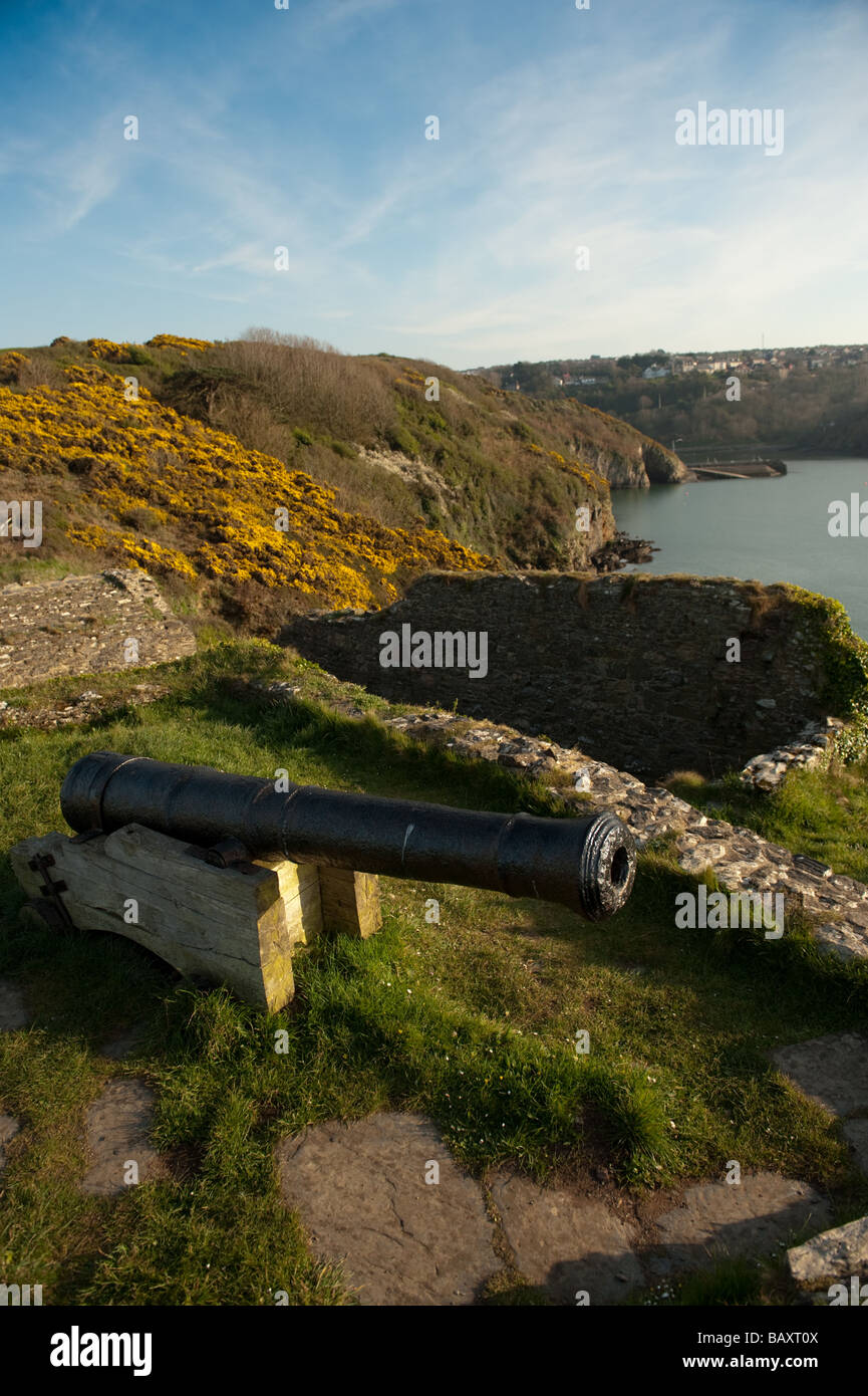 An old cannon at Fishguard Fort Pembrokeshire Coast National Park Wales ...