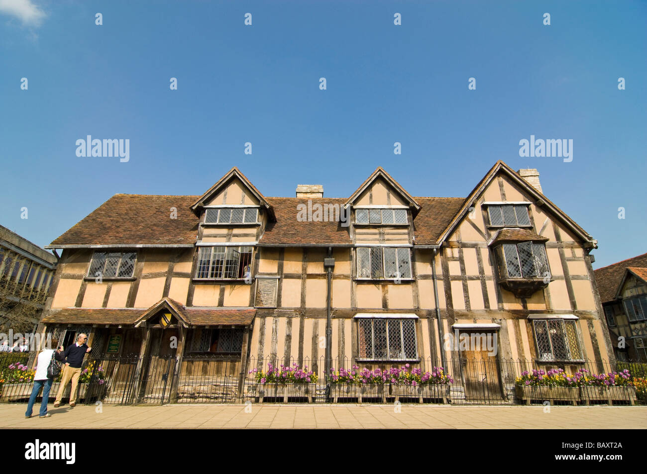 Horizontal wide angle of the old timber framed tudor house, Shakespeare ...