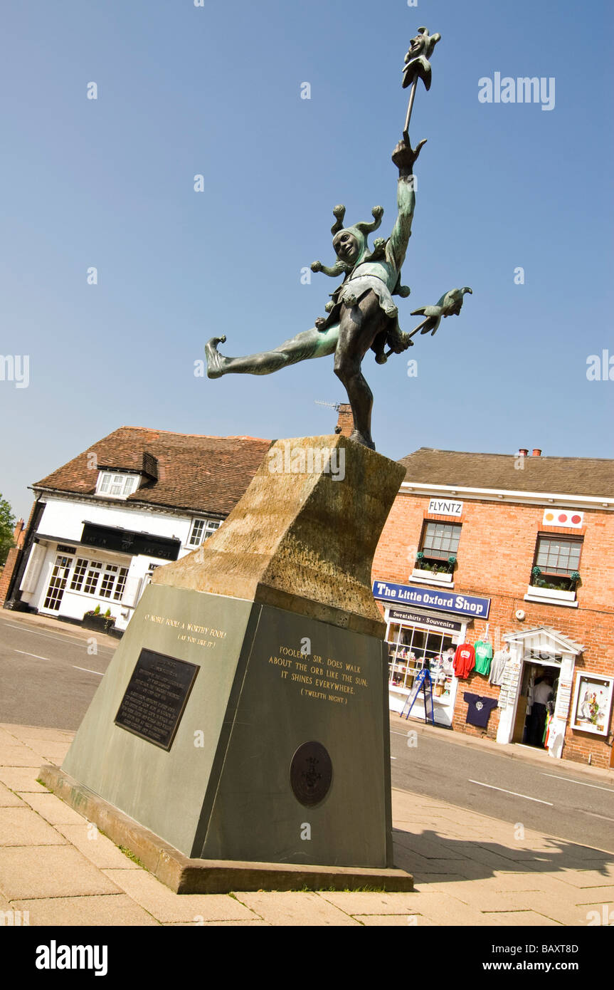 Vertical close up of the Jester statue on Henley Street against a ...