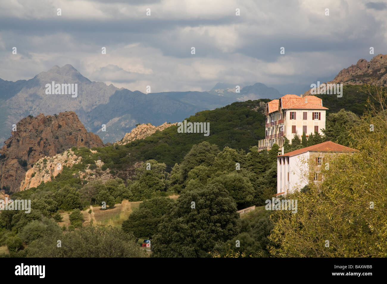 Hotel Les Roches Rouges in Piana Corsica Stock Photo - Alamy