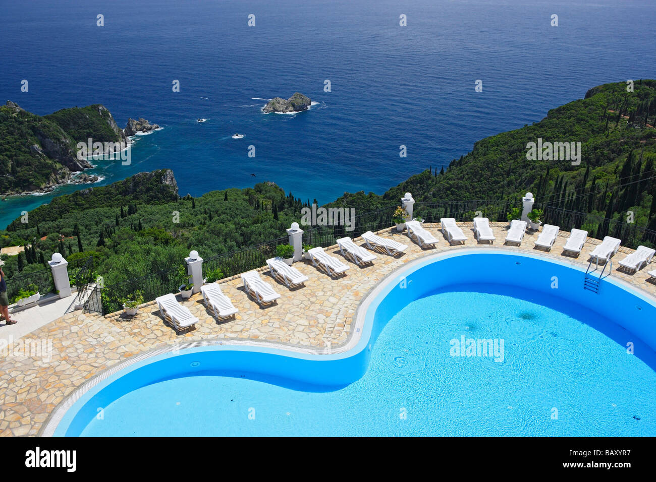 View of the pool of Golden Fox Hotel, coastal landscape in the ...