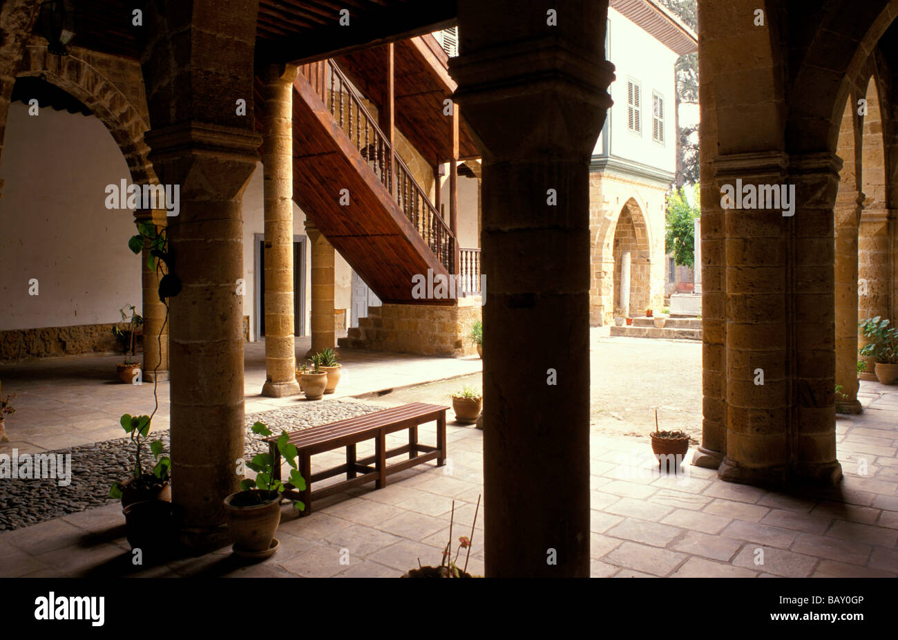 View at the atrium of the archiepiscopal palace, Nicosia, Cyprus Stock ...