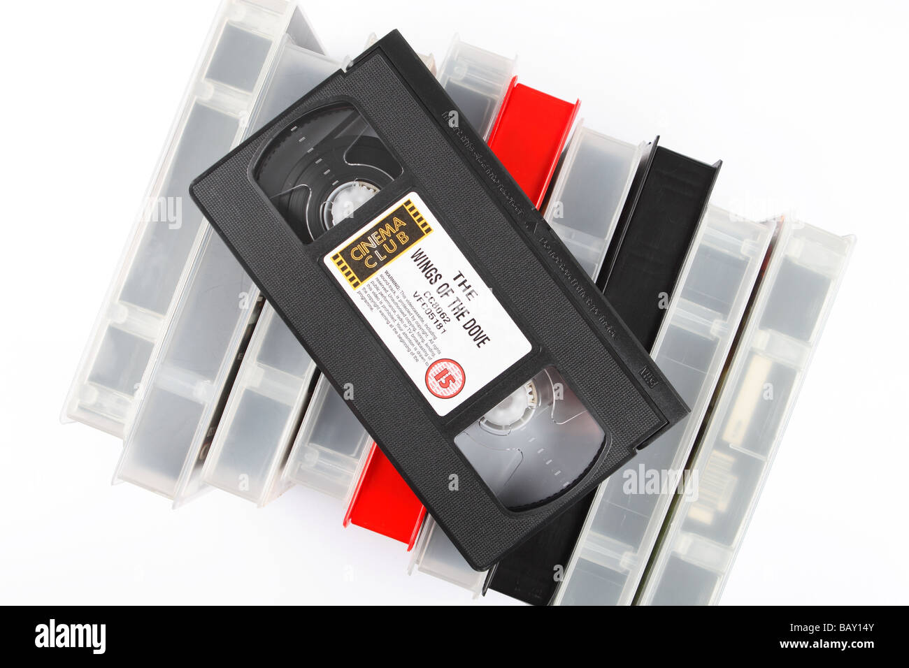 VCR pre recorded film movie video cassette tapes pile stack of videos ...