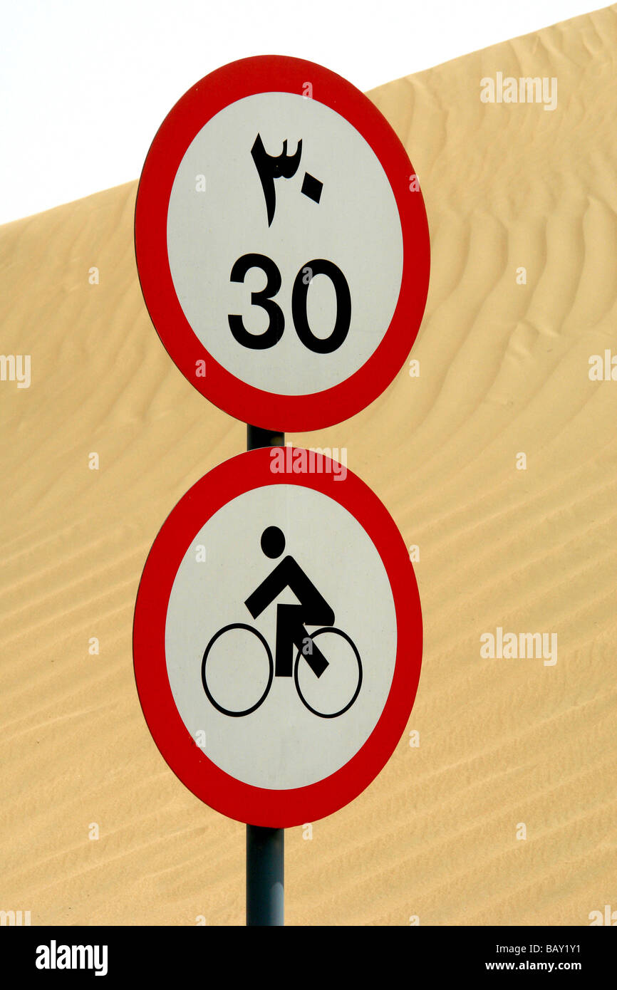 Warning Sign and sand dune, Dubai, United Arab Emirates, UAE Stock ...