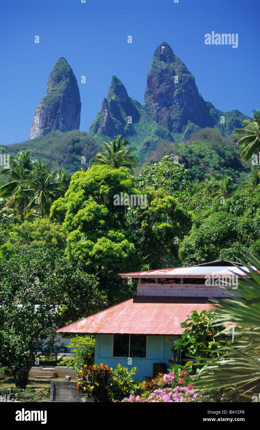 House in the village of Hakahetau on the island of Ua Pou, French ...