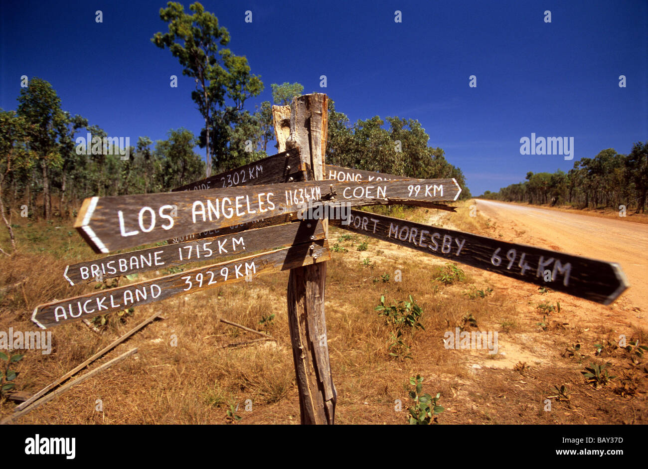 Homemade sign at the turn off to Lotus Bird Lodge on the Cape York ...