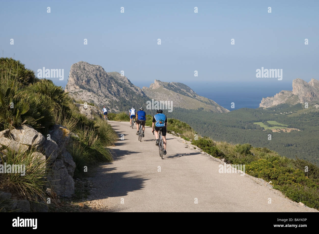Cyclists near Cap de Formentor, Mallorca, Balearic Islands, Spain Stock ...