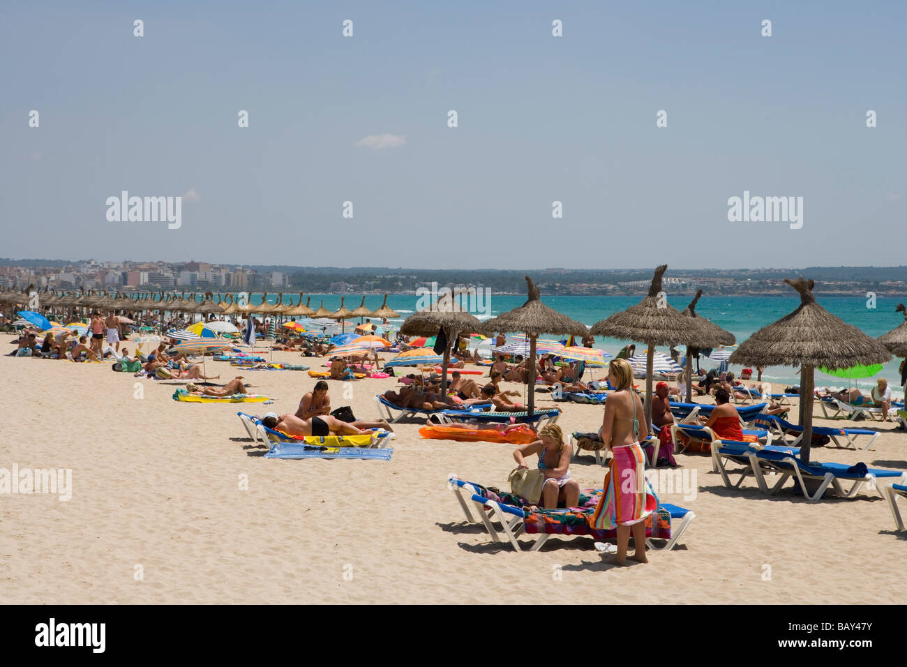 Sunbathing on Beach, El Arenal, Playa de Palma, Mallorca, Balearic ...