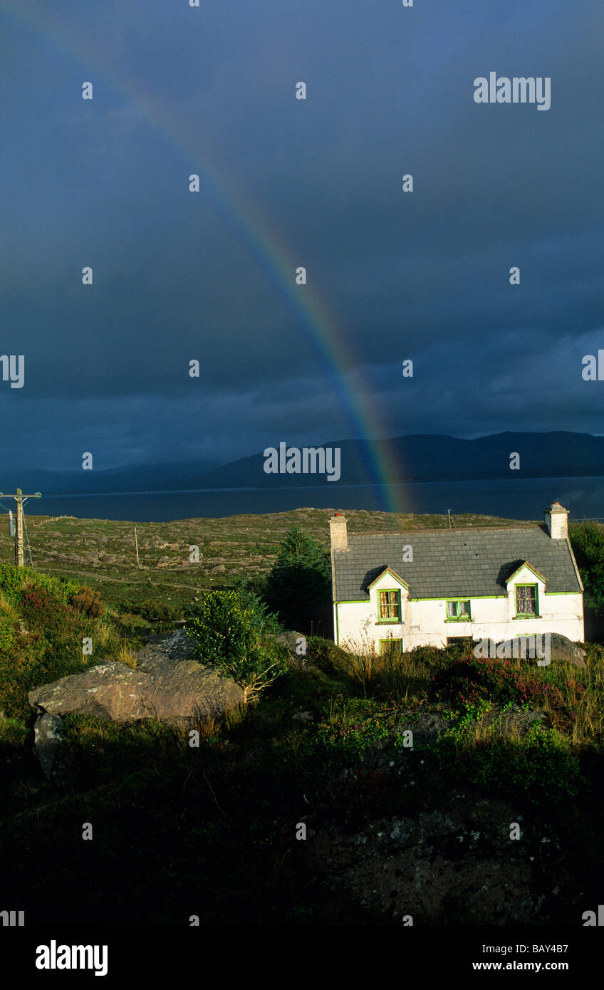 Cottage on the coast, Rainbow, Ring of Kerry, County Kerry, Ireland ...