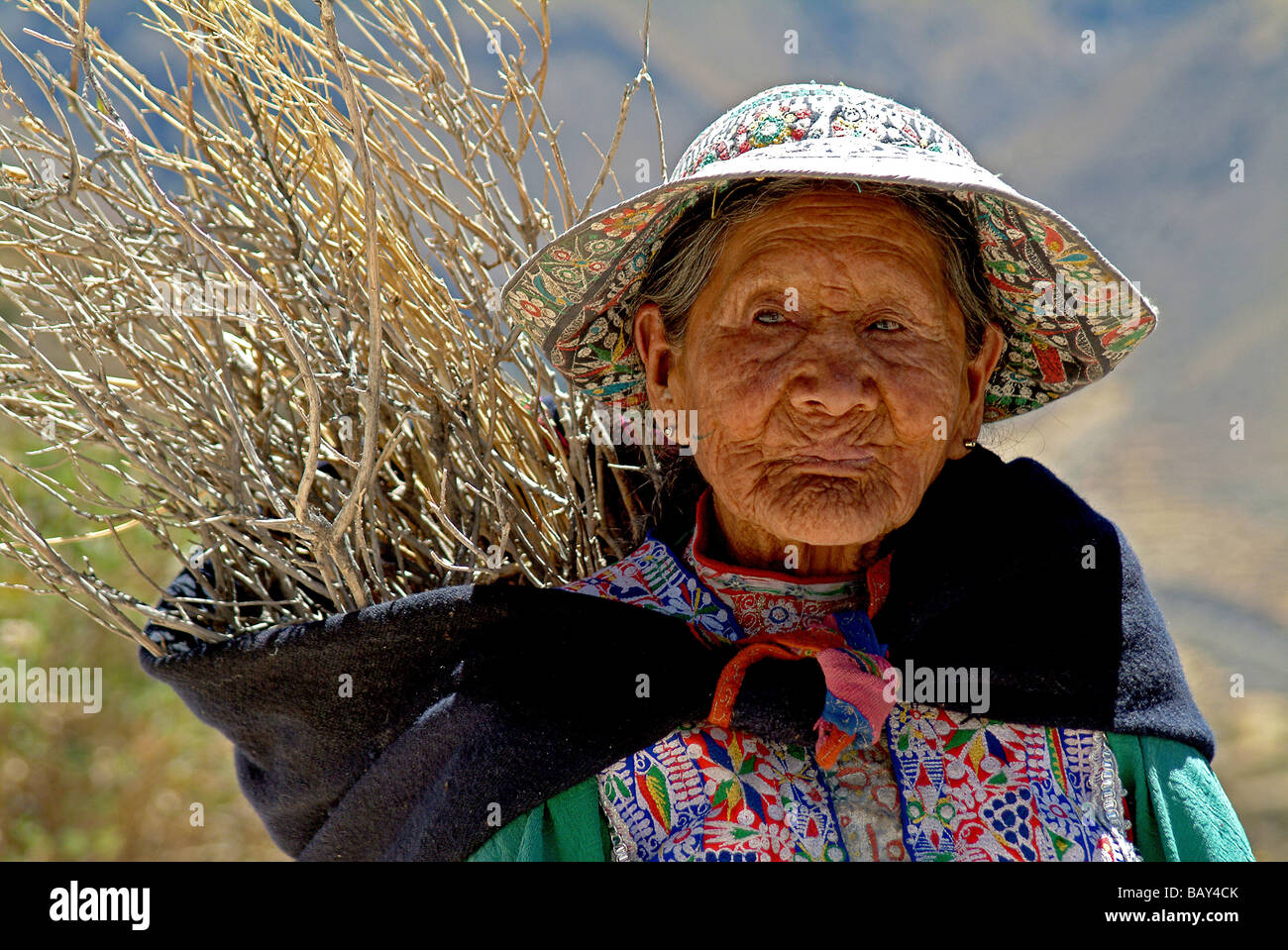 Old Inca woman at Colca Canyon, Peru, South America Stock Photo - Alamy