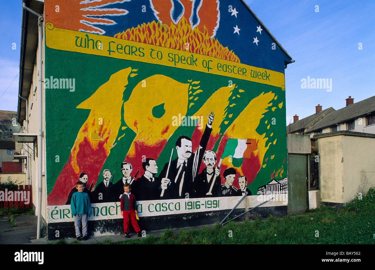 Murals on the wall of a house, Belfast, County Antrim, Ulster, Northern ...