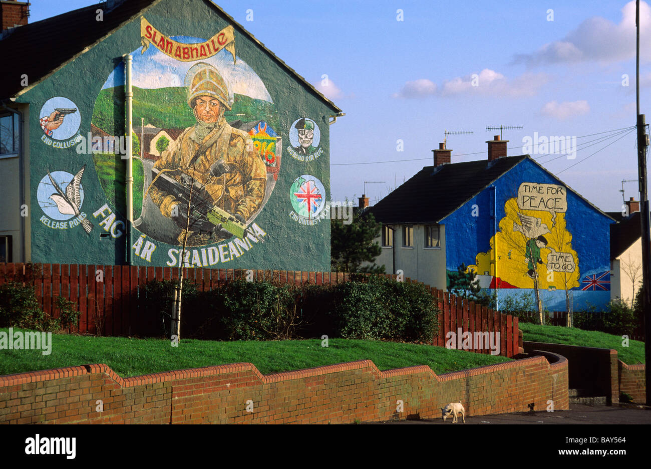 Murals on the wall of a house, Belfast, County Antrim, Ulster, Northern ...
