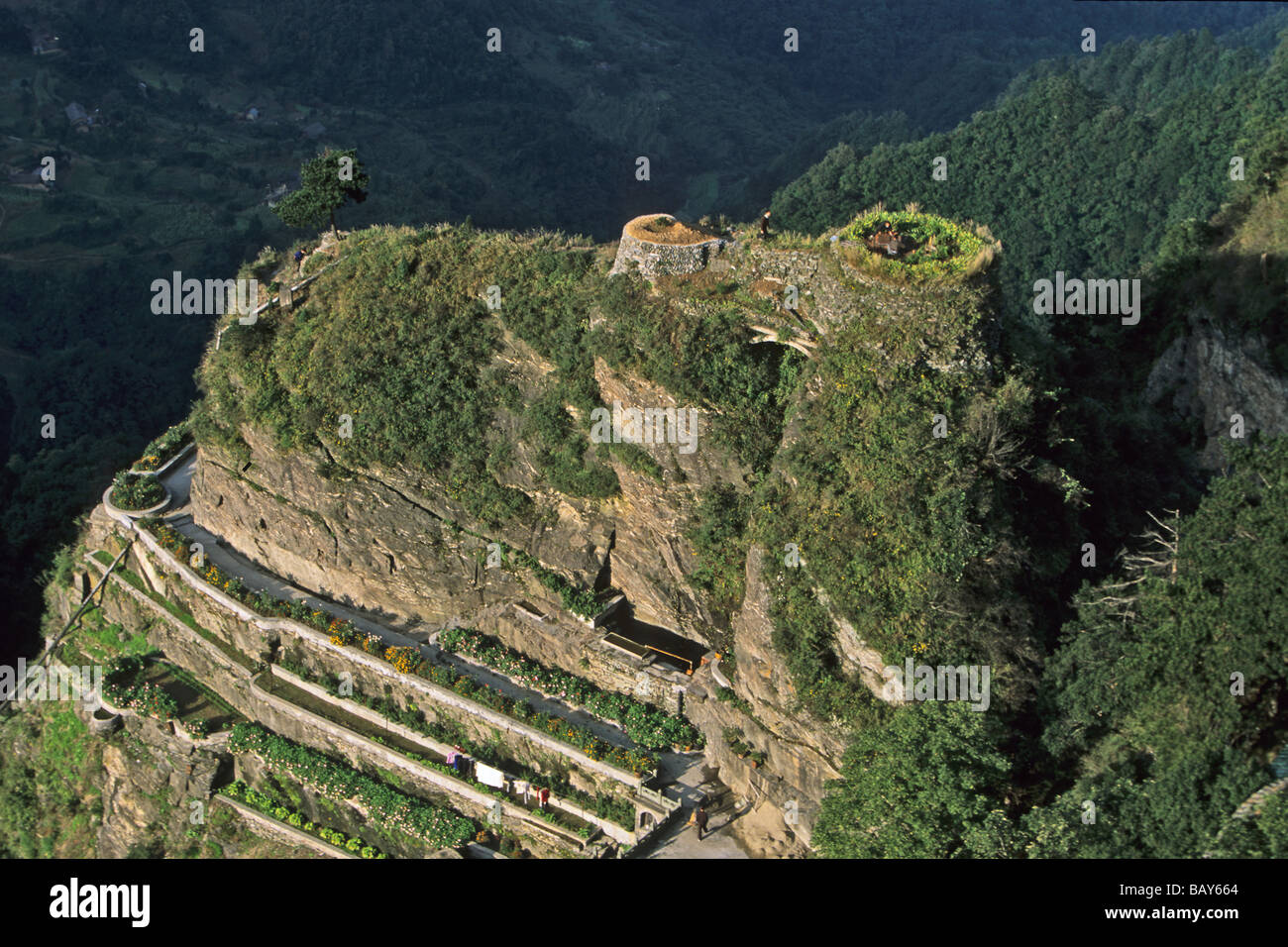 Water reservoir, garden terraces and Tianzhu Feng monastery village ...