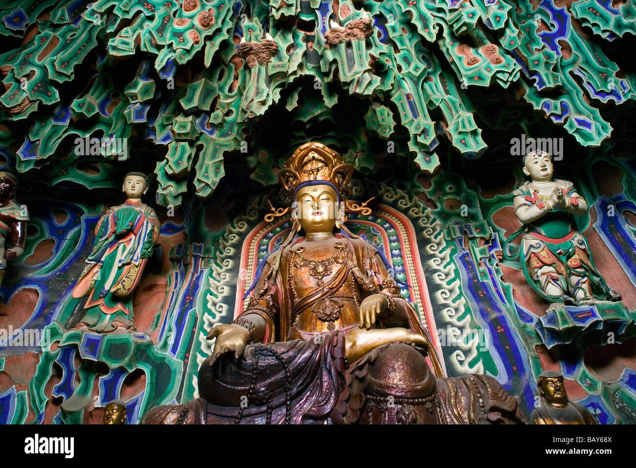Grand Hall, Manjushri Temple with Buddha statue, Mount Wutai, Wutai ...