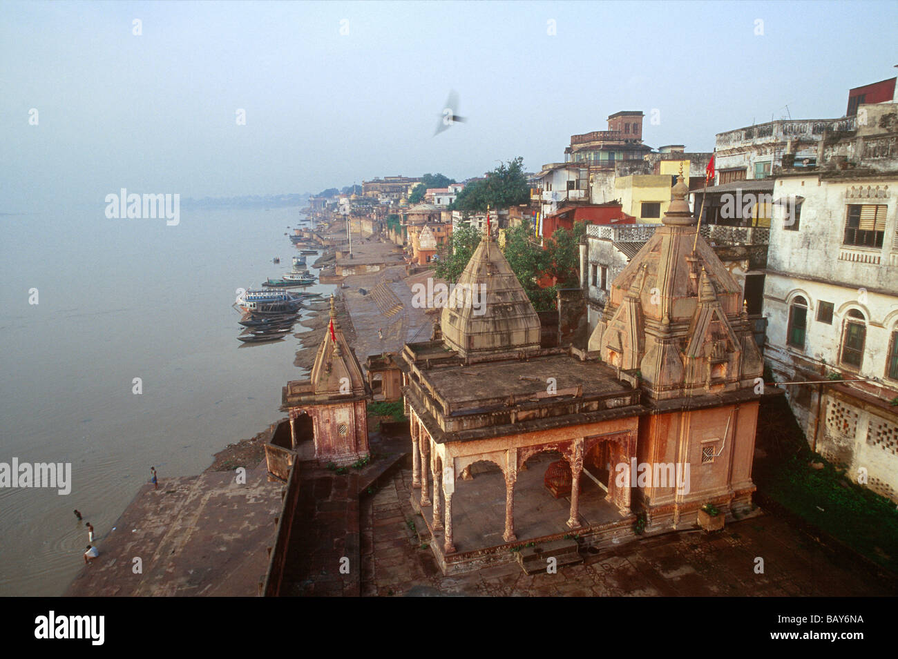 Temple, Ghats, Ganges river, Varanasi, Benares, Uttar Pradesh, India ...