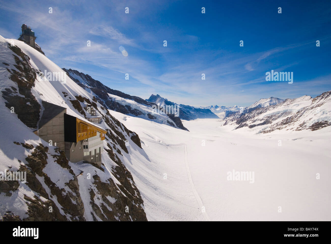 Sphinx Observatory (3571 m) at mountain Sphinx near Jungfraujoch (3454 ...