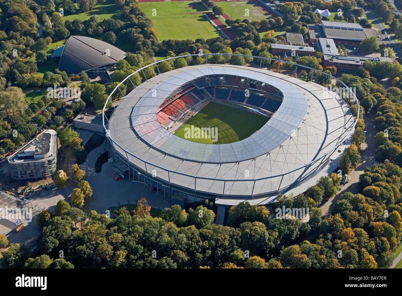 AWD Arena, high angle view at a football stadium, Hanover, Germany ...