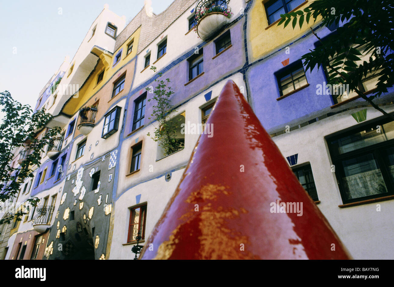 View at the colourful facade of the Hundertwasser house, Vienna ...