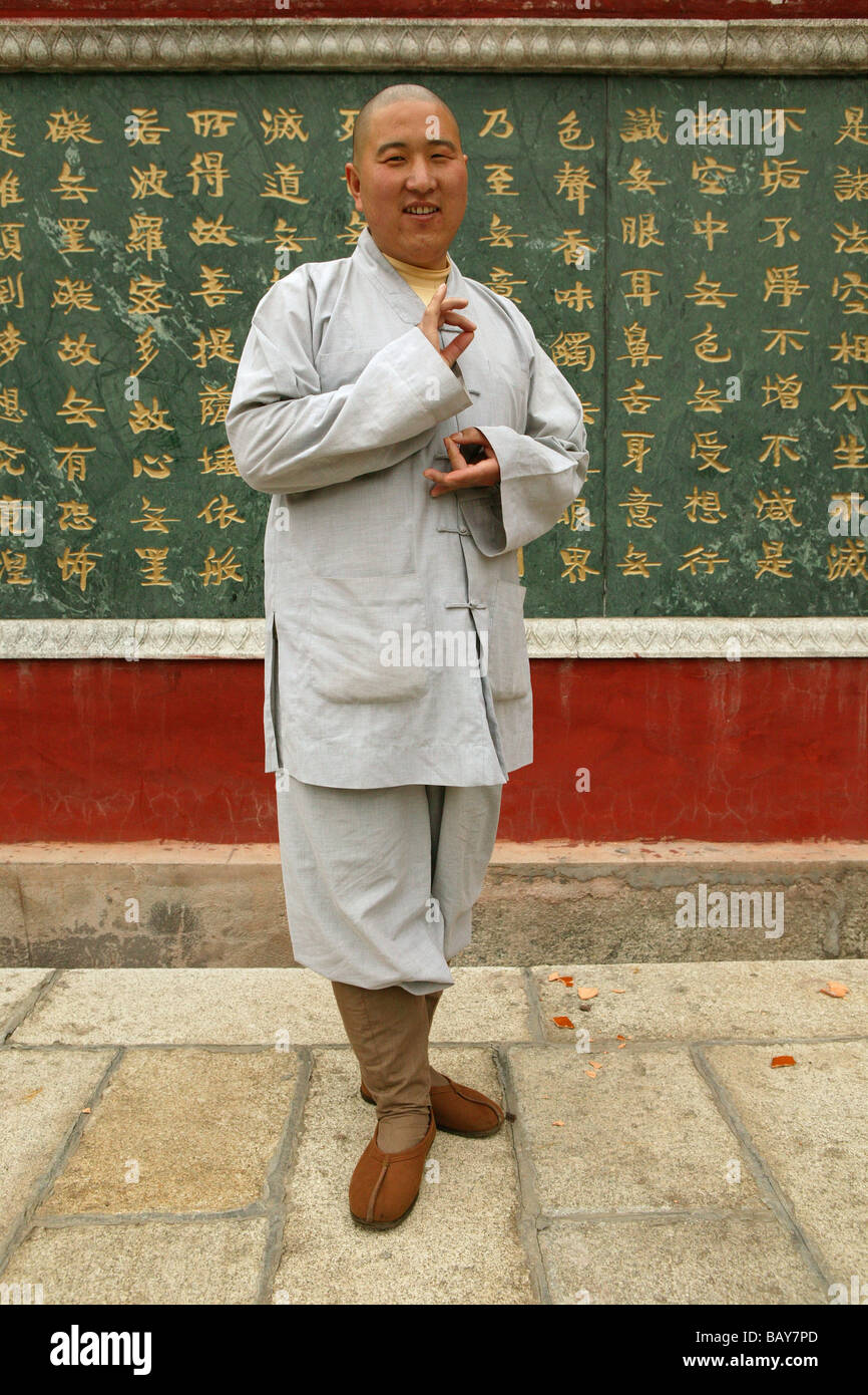 A monk in praying position, Fuyan monastery, Heng Shan South, Hunan ...