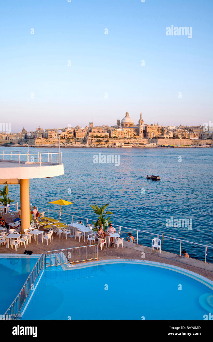 Swimming pool on the seafront, Marsamxett Harbour, Sliema, Valletta ...
