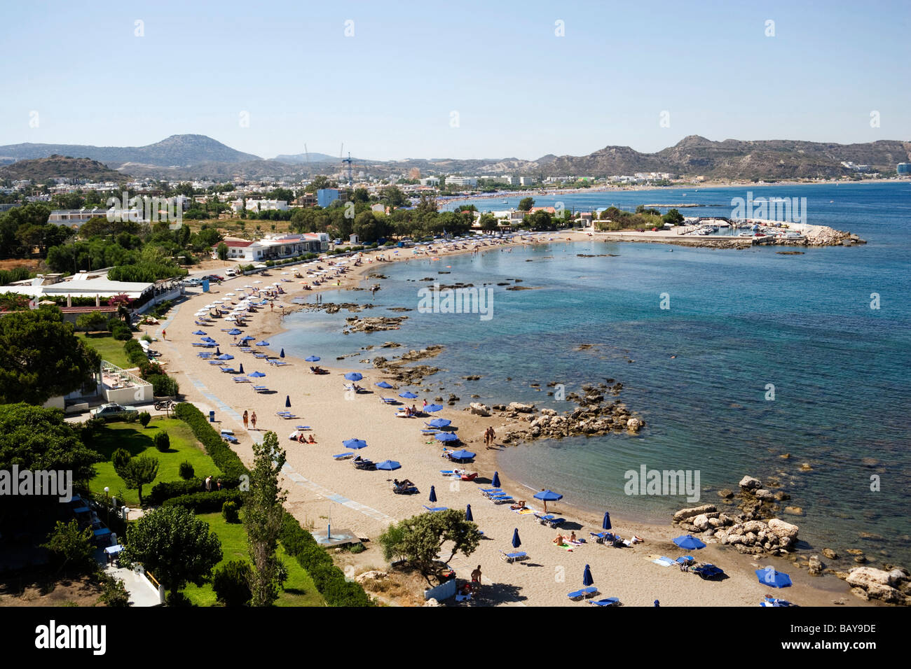 Aerial shot of Faliraki Beach, Faliraki, Rhodes, Greece Stock Photo - Alamy