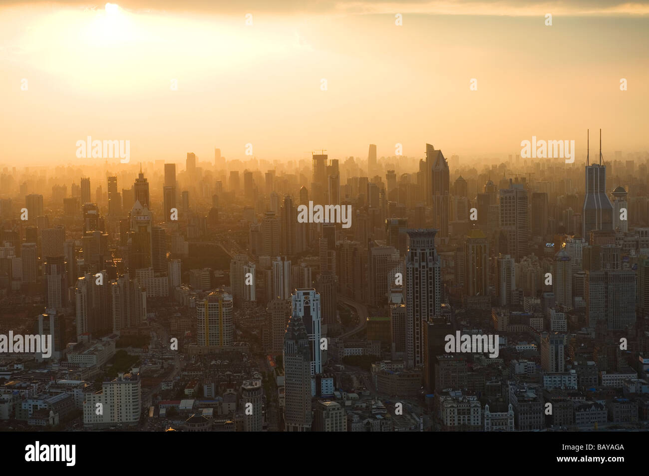 View of Shanghai and Huangpu District from the Jin Mao Tower at Sunset ...
