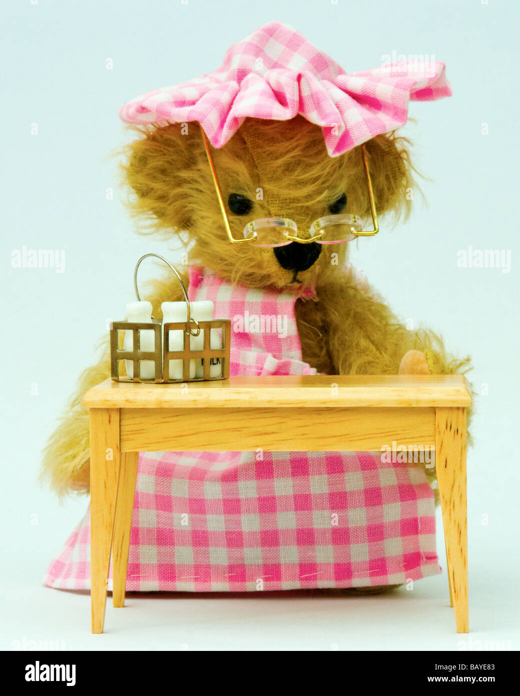 Mini teddy bear at the table with a crate of milk (Mini Bear Collection ...